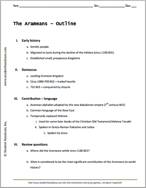 Ancient Arameans - Printable History Outline | Student Handouts