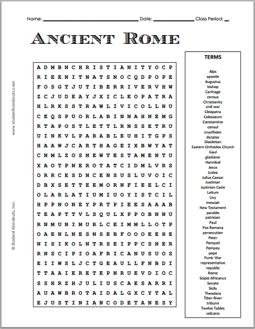 Free Printable Ancient Rome Word Search Puzzle Student Handouts Free Printable Ancient Rome Word Search Puzzle Student Handouts