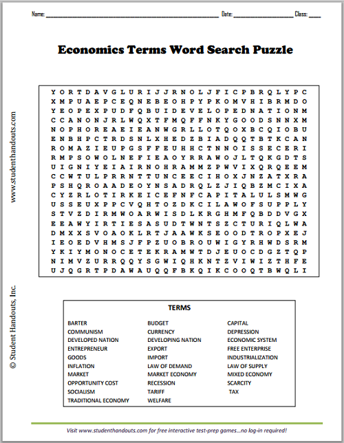 Economics Terms Word Search Puzzle Worksheet Is Free To Print PDF File 