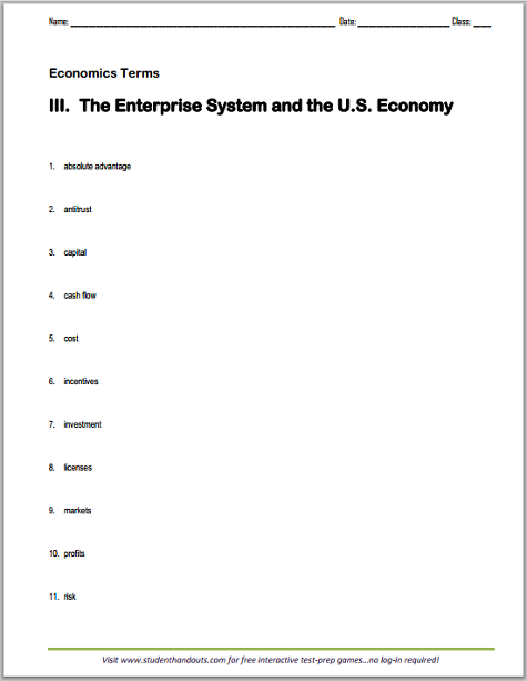 Enterprise System Vocabulary Worksheet | Student Handouts