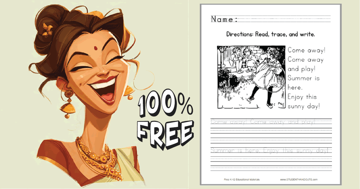 Sunny Day Handwriting Practice Worksheet | Student Handouts