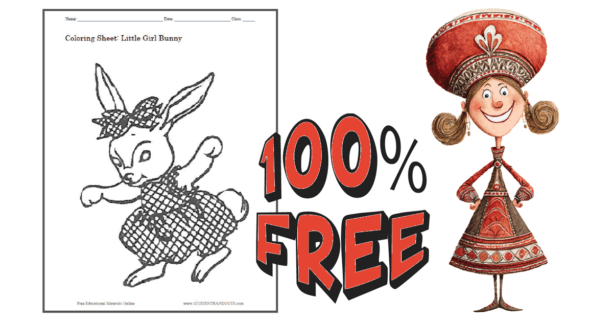 Little Girl Bunny Rabbit to Color PDF | Student Handouts