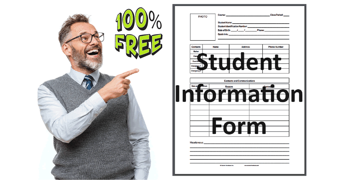 Printable PDF Student Information Form for Teachers | Student Handouts