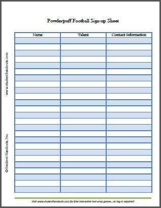 Free Powderpuff Football Printable Sign-up Sheet for Schools