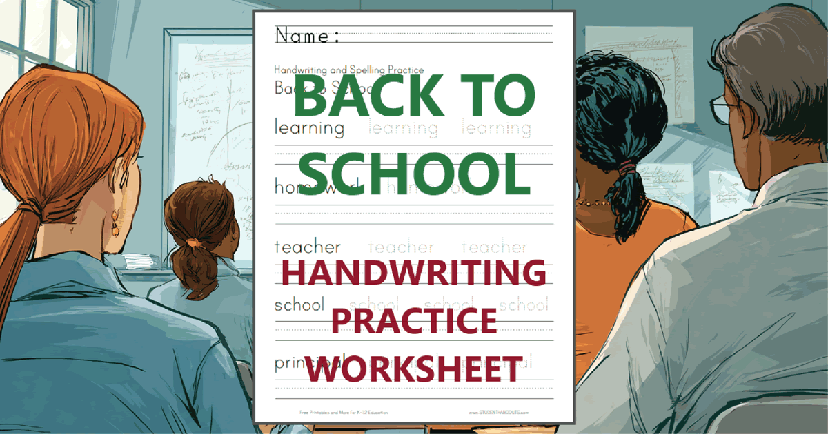Back to School Print Handwriting Practice Worksheet | Student Handouts