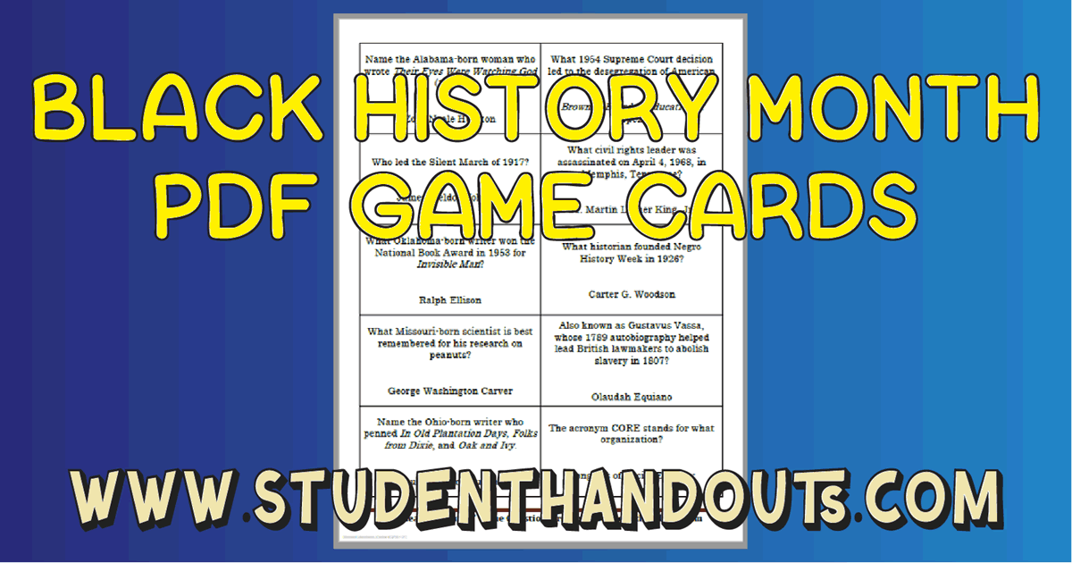 Black History Month Game Cards | Student Handouts