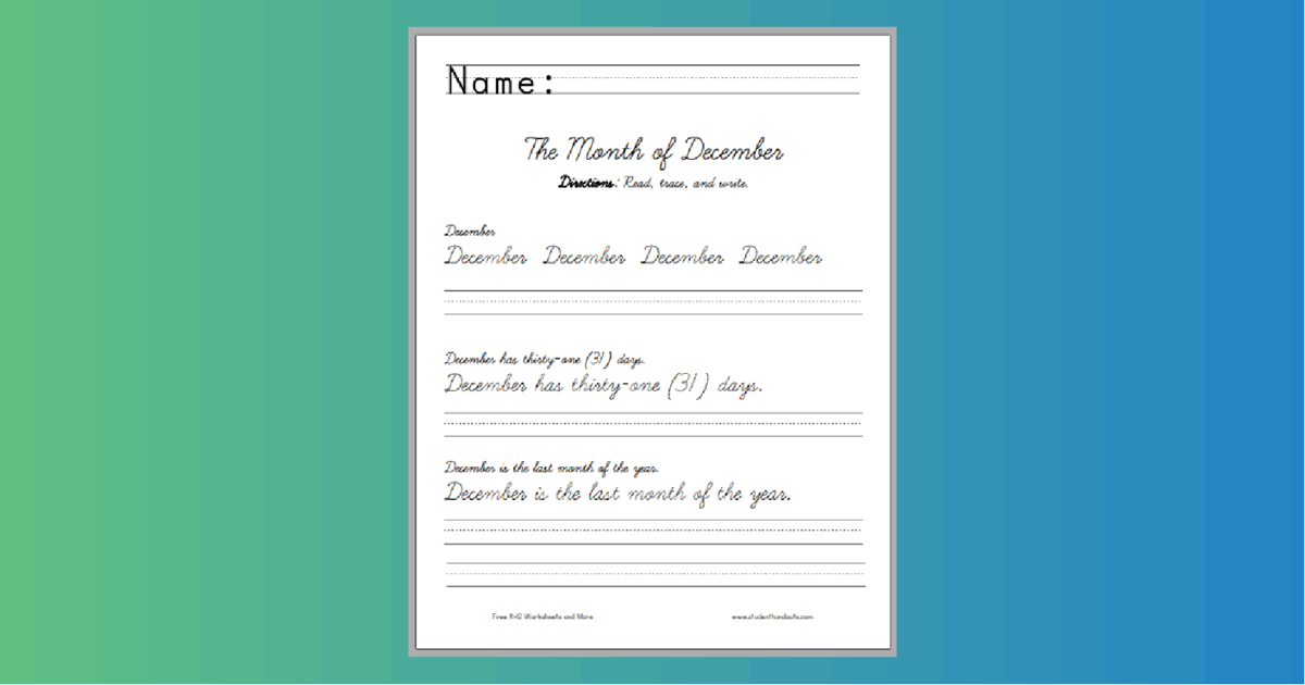 Month of December Sentences PDF Handwriting Sheet | Student Handouts