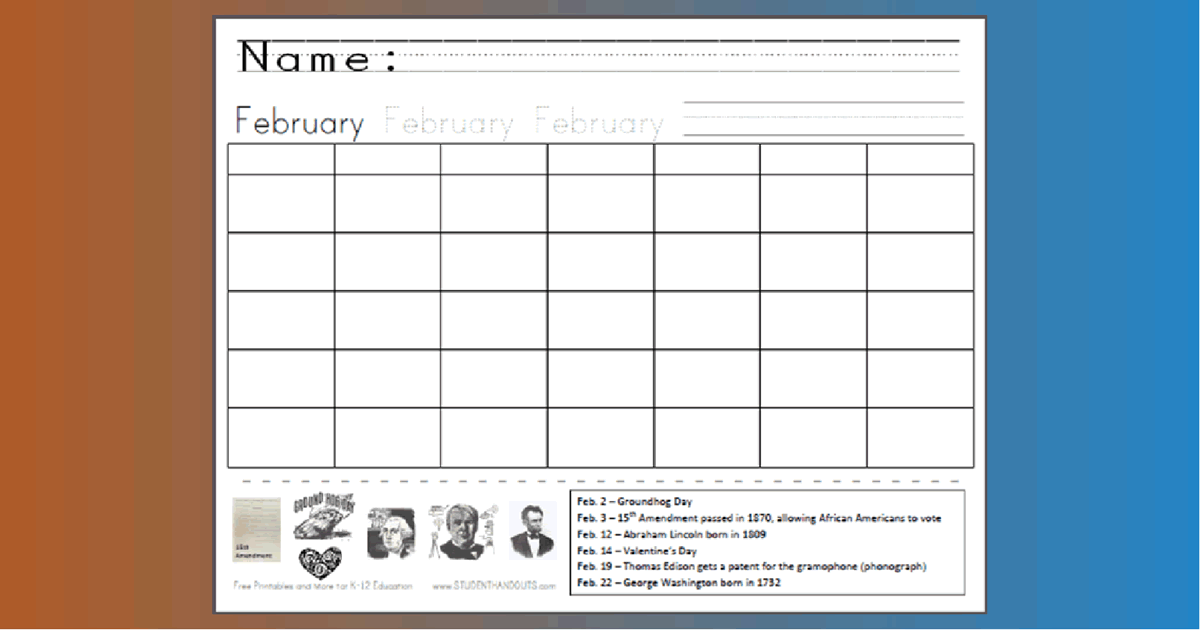February DIY Calendar Project for Kids | Student Handouts
