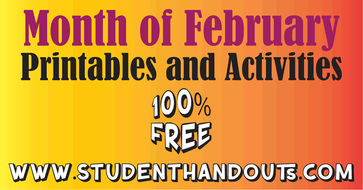 Month of February Worksheets and Activities | Student Handouts