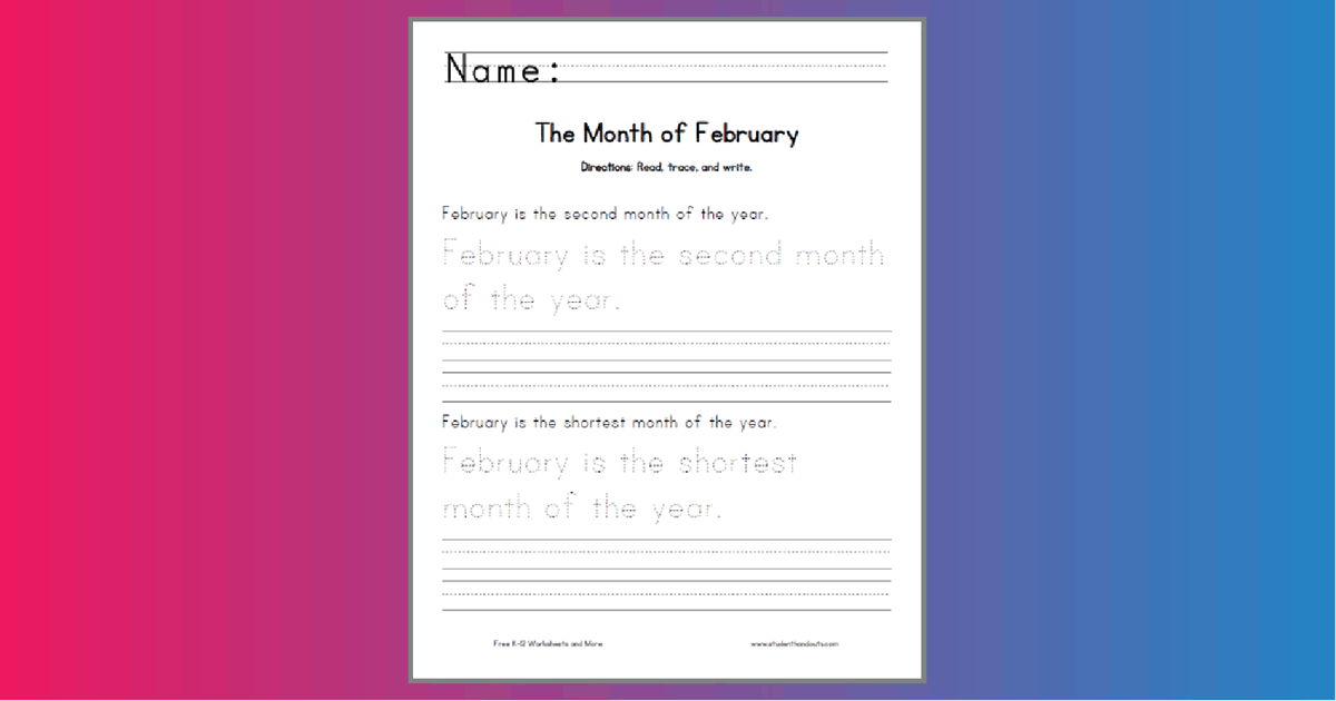 Month of February Writing Practice | Student Handouts
