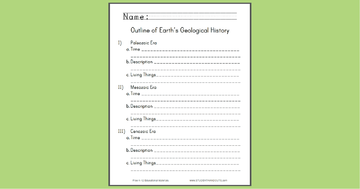 Blank Outline of Earth's History Worksheet | Student Handouts