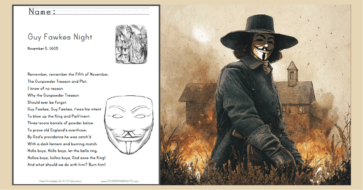 Guy Fawkes Night Fifth of November Poem PDF | Student Handouts