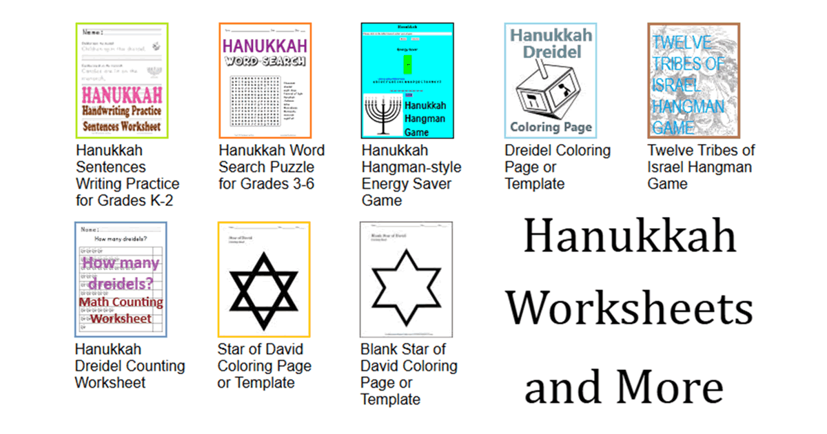 Hanukkah Worksheets, Coloring Pages, Games | Student Handouts