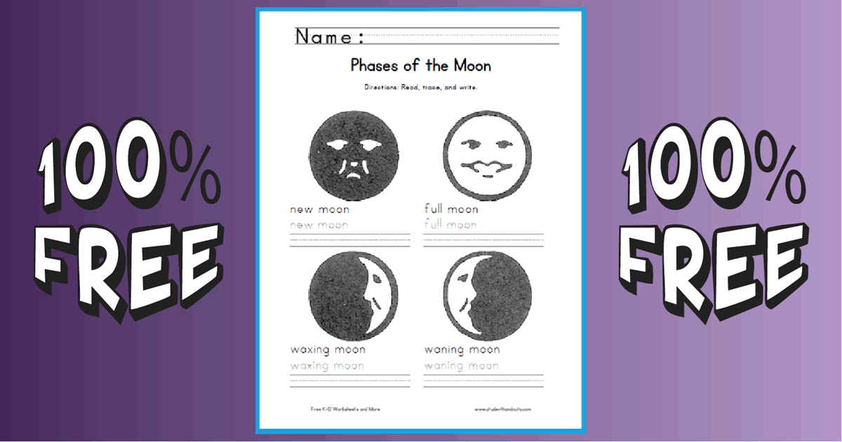 Moon Phases Handwriting Worksheet | Student Handouts