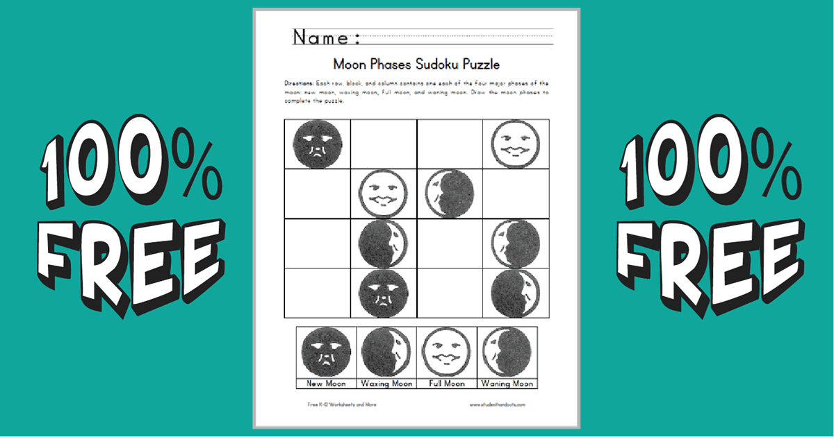 Moon Phases Sudoku Puzzle for Kids PDF | Student Handouts