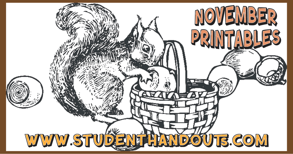 Month of November Worksheets and Activities | Student Handouts