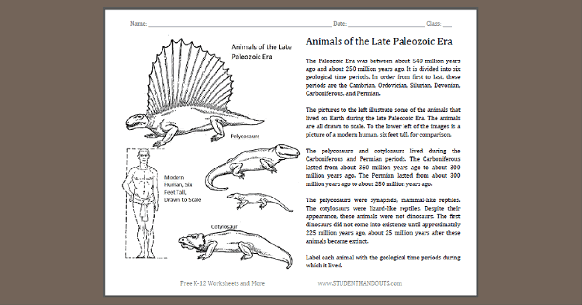 Animals of the Late Paleozoic Lower Elementary Worksheet | Student Handouts