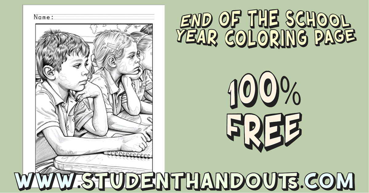 End of the School Year Coloring Page | Student Handouts