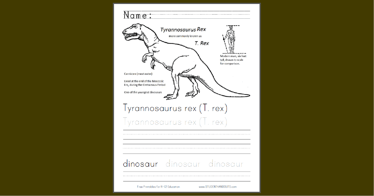 Tyrannosaurus Rex Worksheet for Kids | Student Handouts