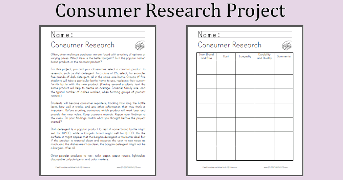 Consumer Research Project with Instructions | Student Handouts