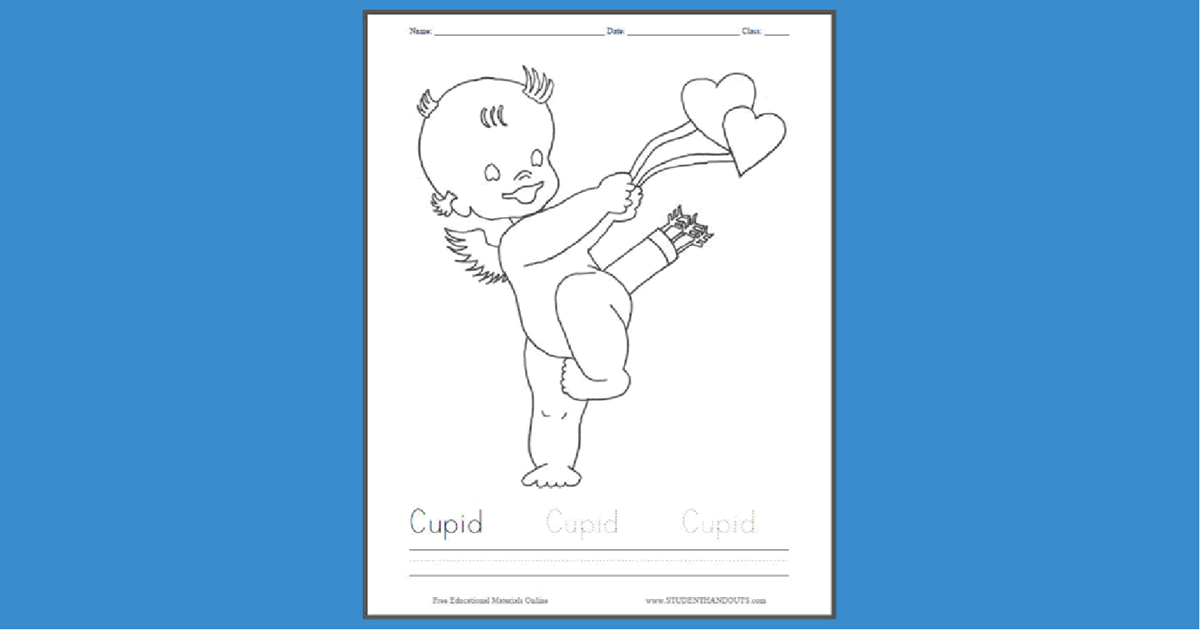 Cupid Coloring Sheet for Valentine's Day | Student Handouts