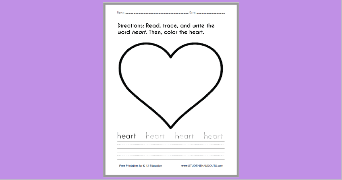 Heart Coloring and Writing Worksheet | Student Handouts