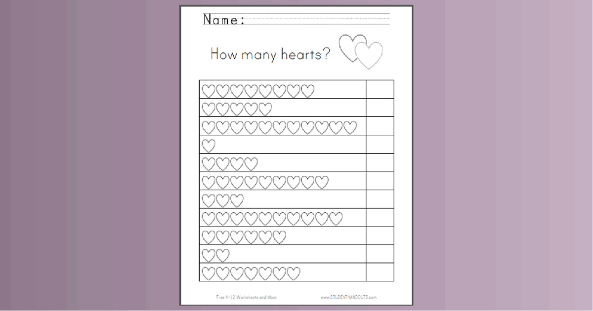 How Many Hearts Counting Worksheet | Student Handouts