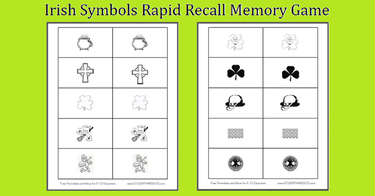 Irish Symbols Rapid Recall Memory Game for St. Patrick's Day | Student ...