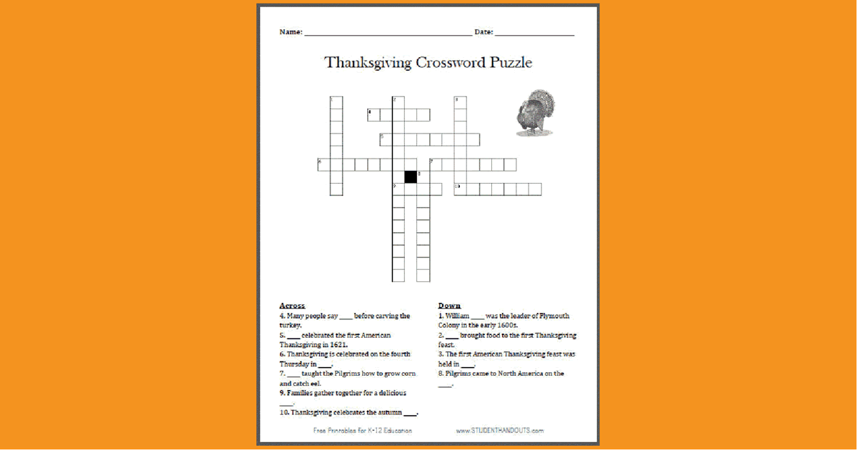 Thanksgiving Crossword Puzzle | Student Handouts