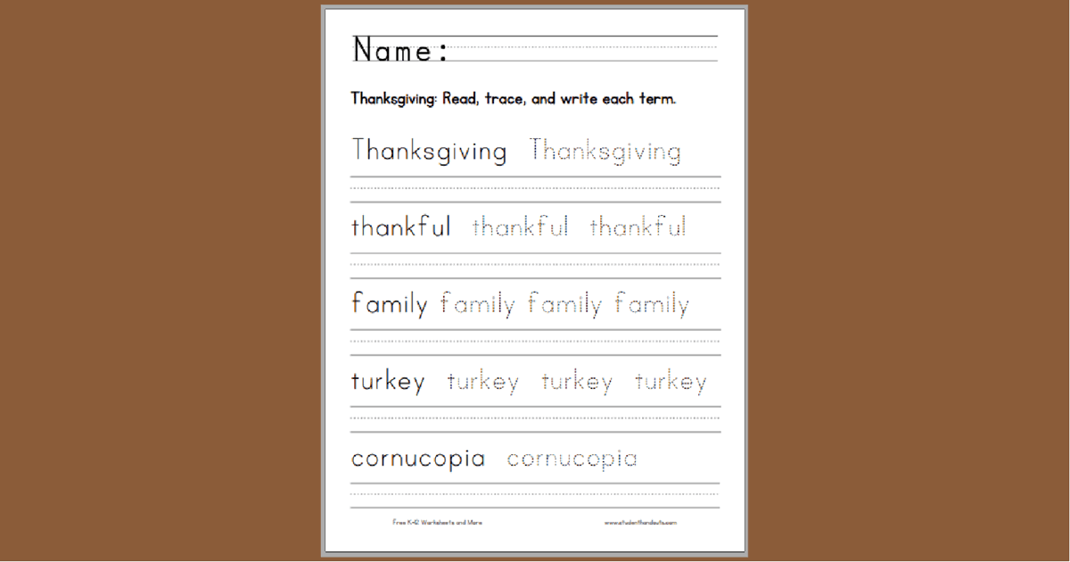 Thanksgiving Primary Handwriting Practice Worksheet | Student Handouts