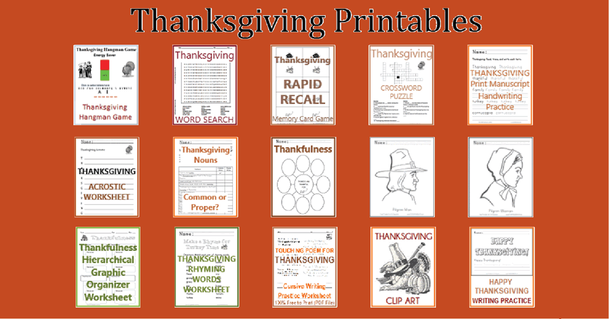 Thanksgiving Printables and Activities | Student Handouts