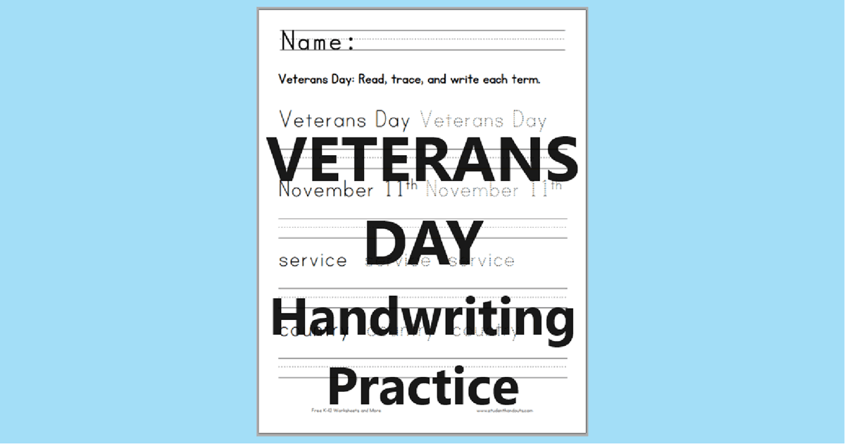 Veterans Day Handwriting Worksheet for K-1 | Student Handouts