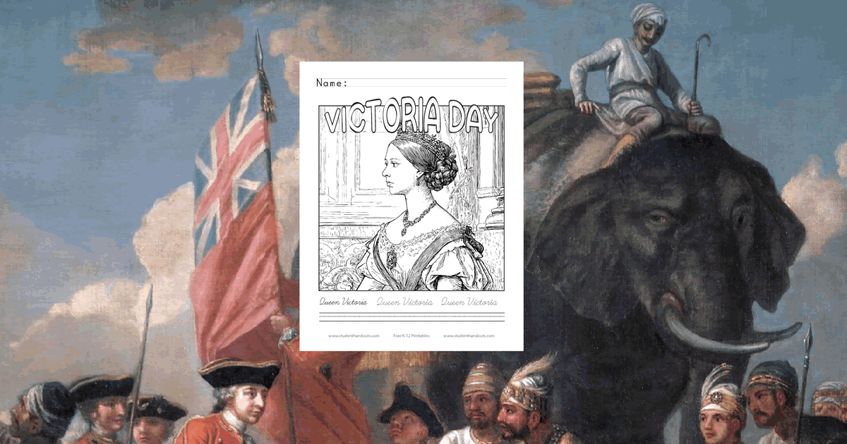 Victoria Day Coloring Page with Handwriting Practice | Student Handouts