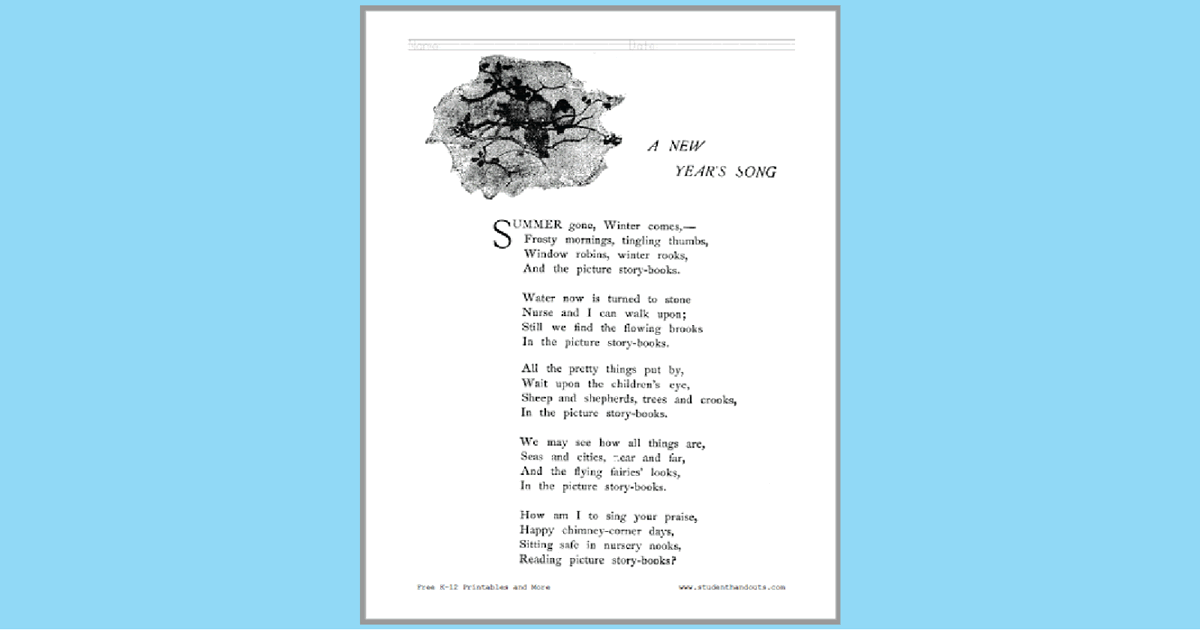 A New Year's Song Poem Worksheets | Student Handouts