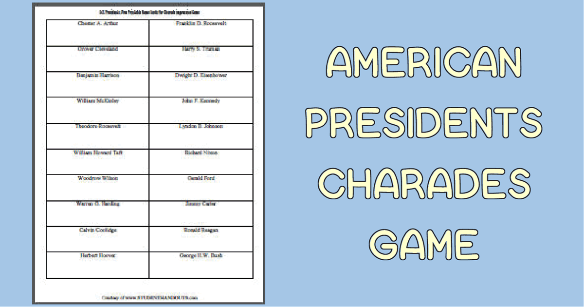 American Presidents Charades Game Name Cards | Student Handouts