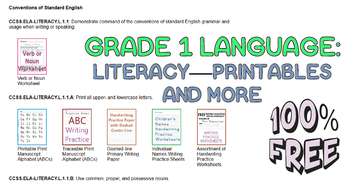 Grade 1 Language: Literacy—Printables and More | Student Handouts