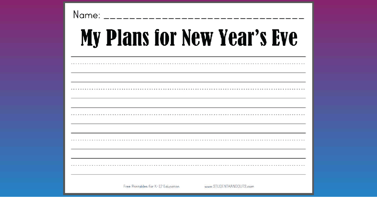 My Plans for New Year's Eve K-3 Lined Writing Prompt | Student Handouts
