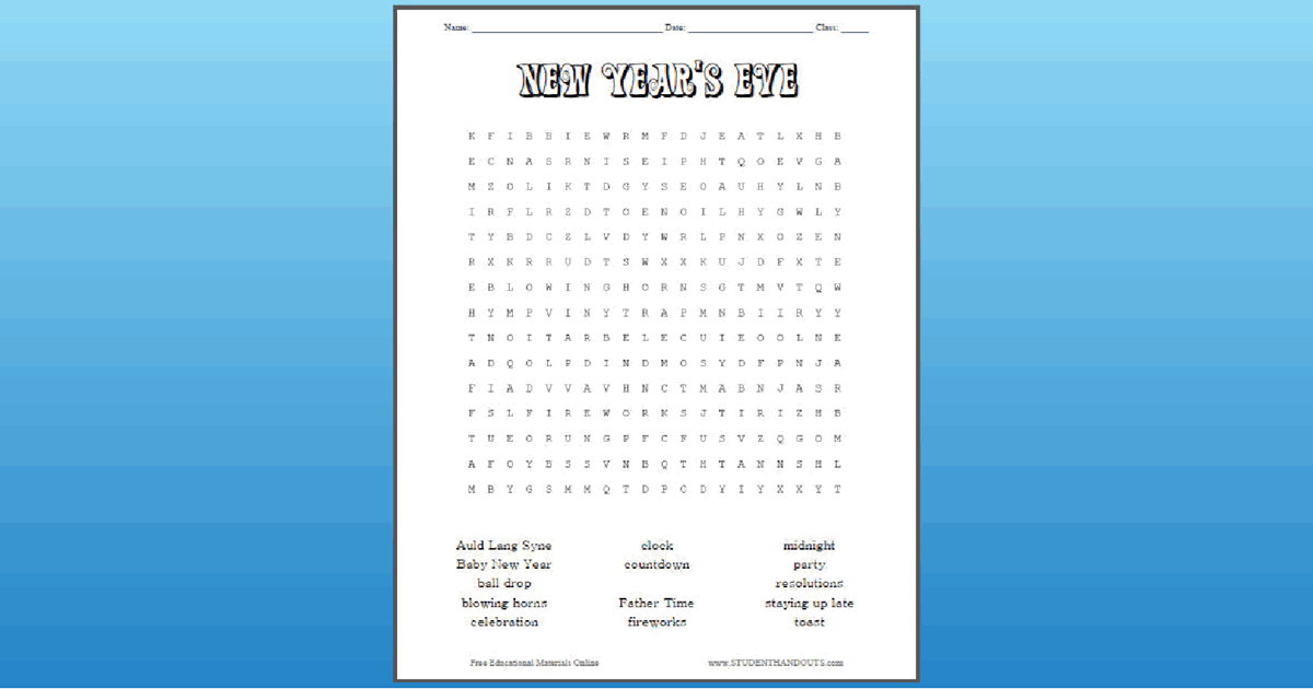 New Year's Eve Word Search Puzzle | Student Handouts