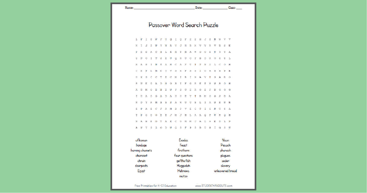Passover Word Search Puzzle | Student Handouts