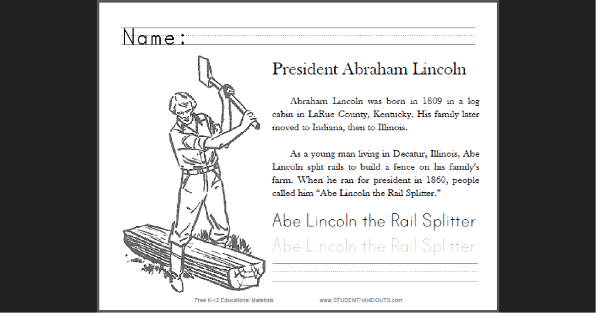 Abe Lincoln the Rail-Splitter Primary Worksheet | Student Handouts