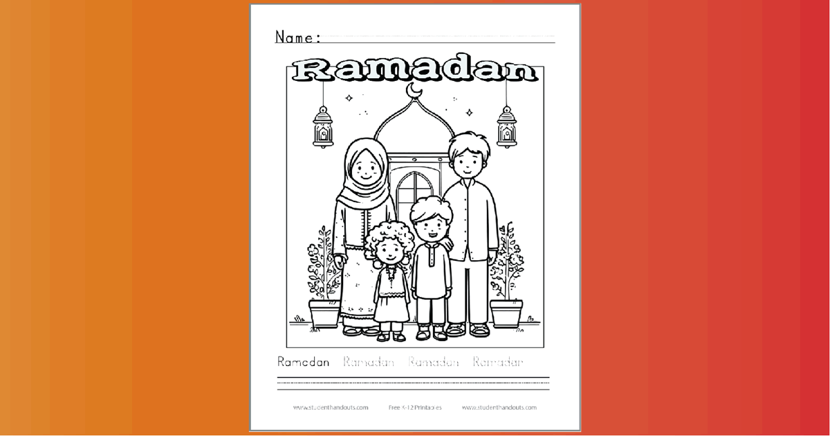 Ramadan Coloring Page with Handwriting Practice | Student Handouts
