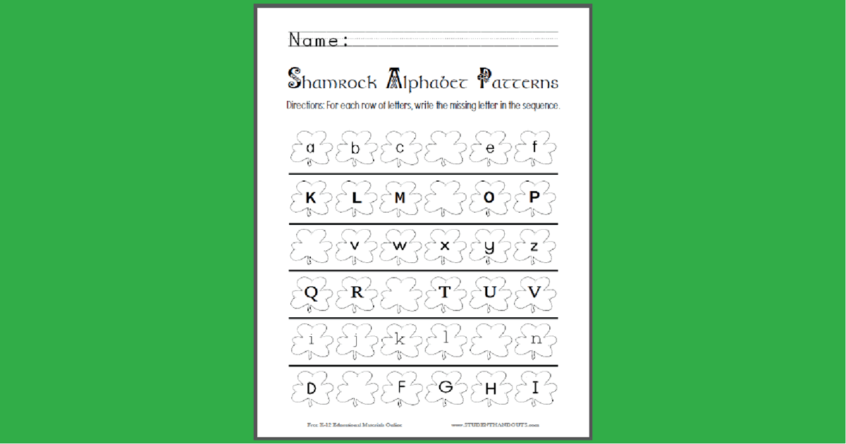 Shamrock Alphabet Patterns Worksheet | Student Handouts