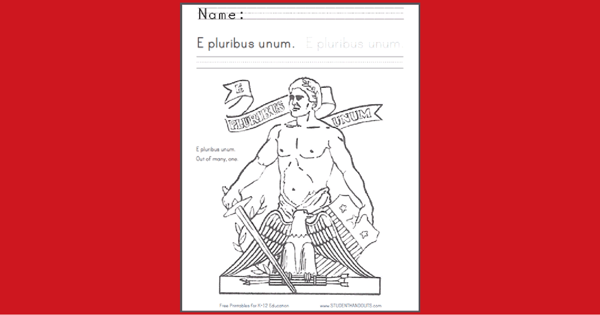 E Pluribus Unum Handwriting Practice Coloring Page | Student Handouts