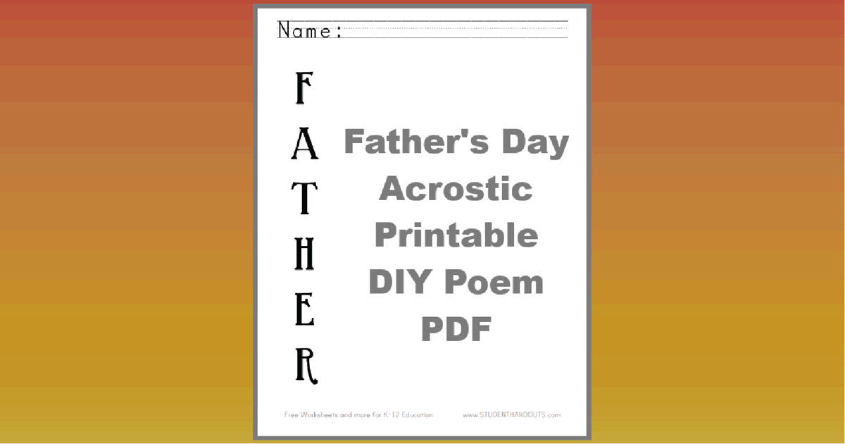 Father's Day Acrostic Poem Worksheet | Student Handouts