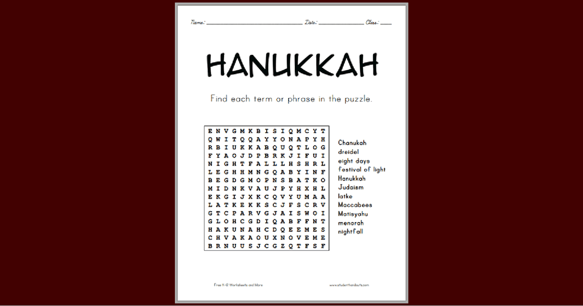 Hanukkah Word Search Puzzle | Student Handouts