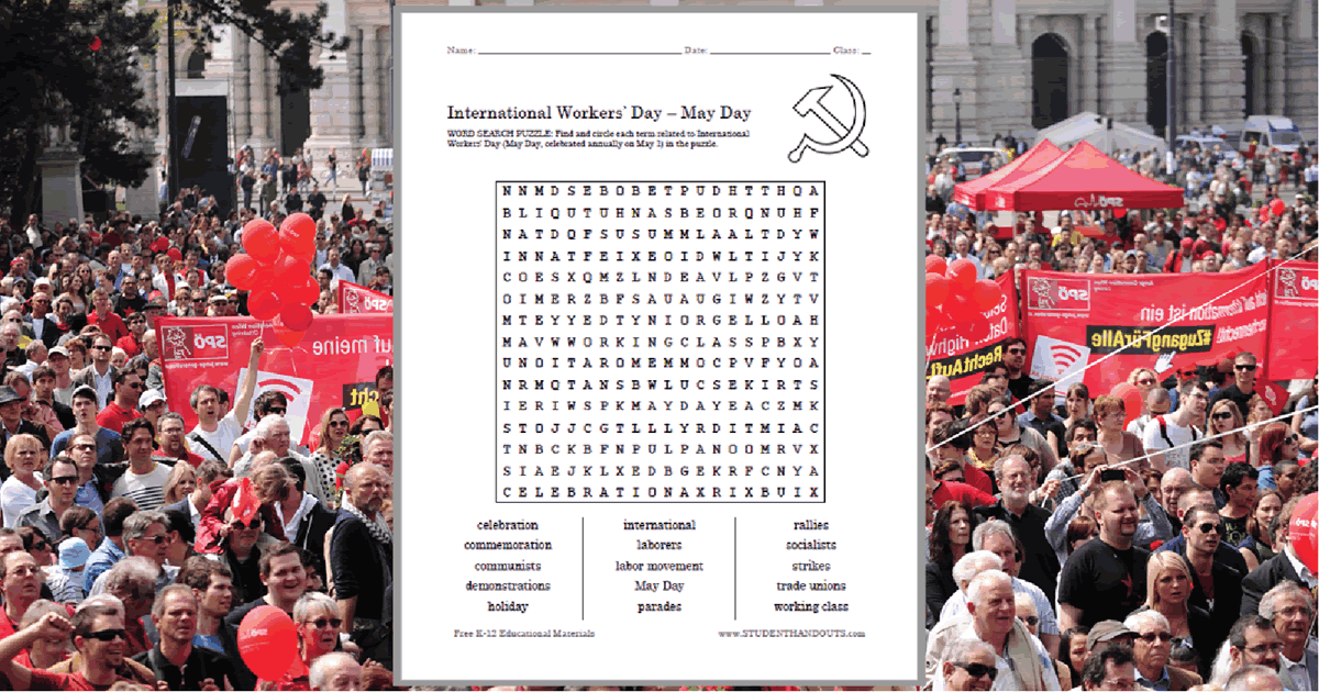 International Workers' Day Word Search Puzzle | Student Handouts