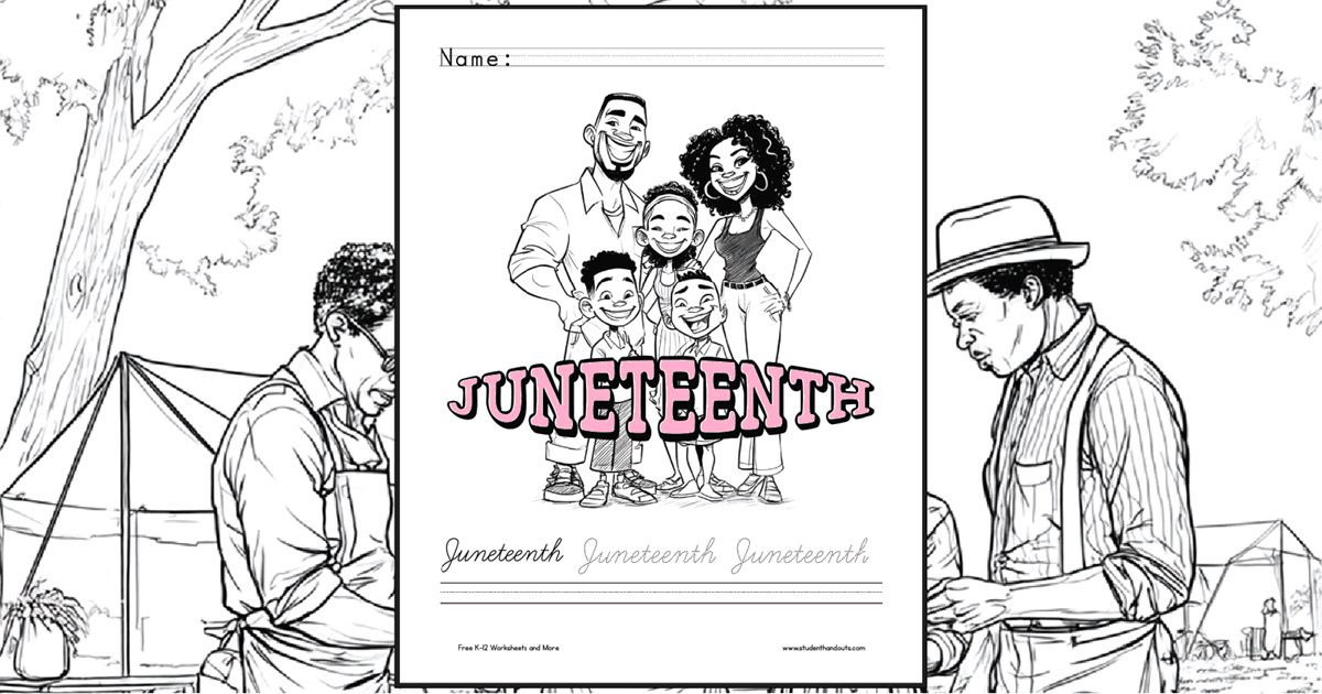 Juneteenth Family Coloring Page with Handwriting Practice | Student ...