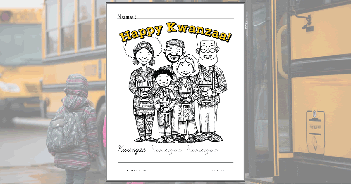 Kwanzaa Coloring Page with Handwriting Practice | Student Handouts