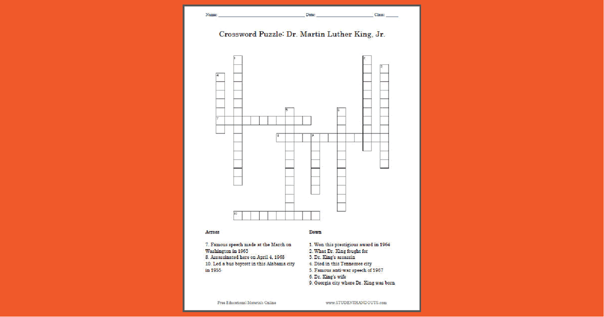 Martin Luther King Crossword Puzzle PDF | Student Handouts