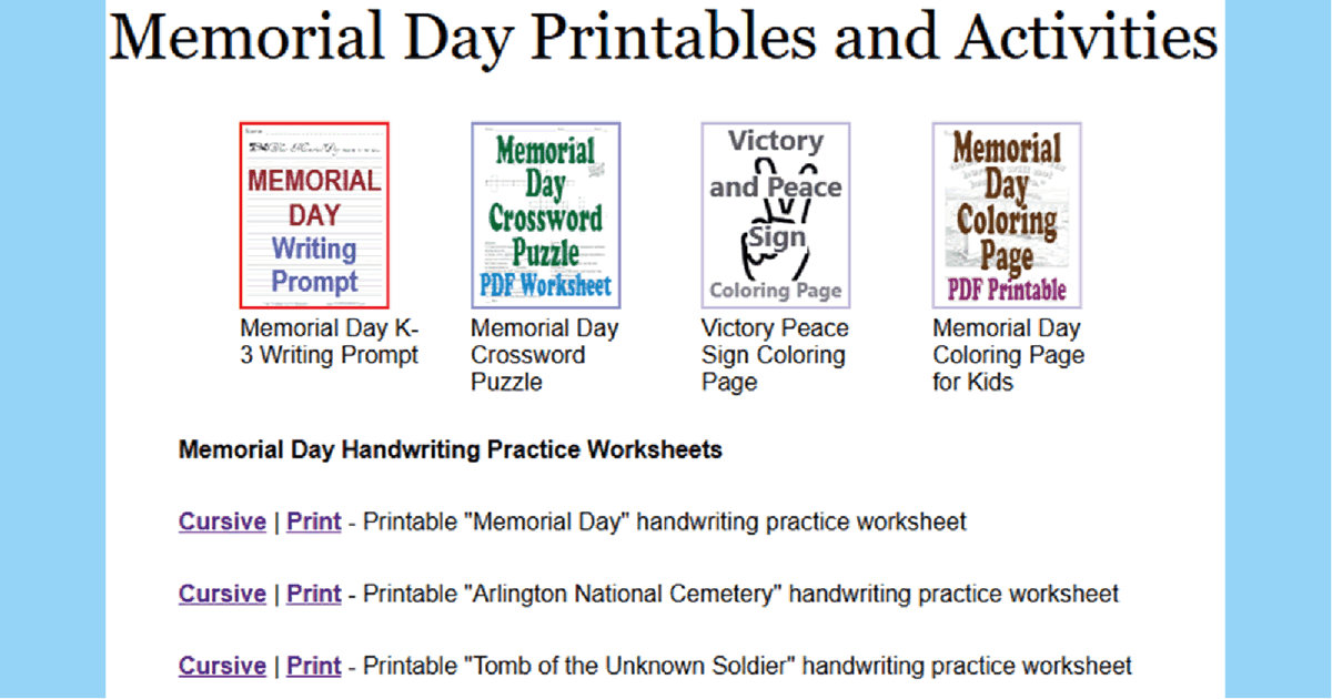 Memorial Day Activities and Printables | Student Handouts